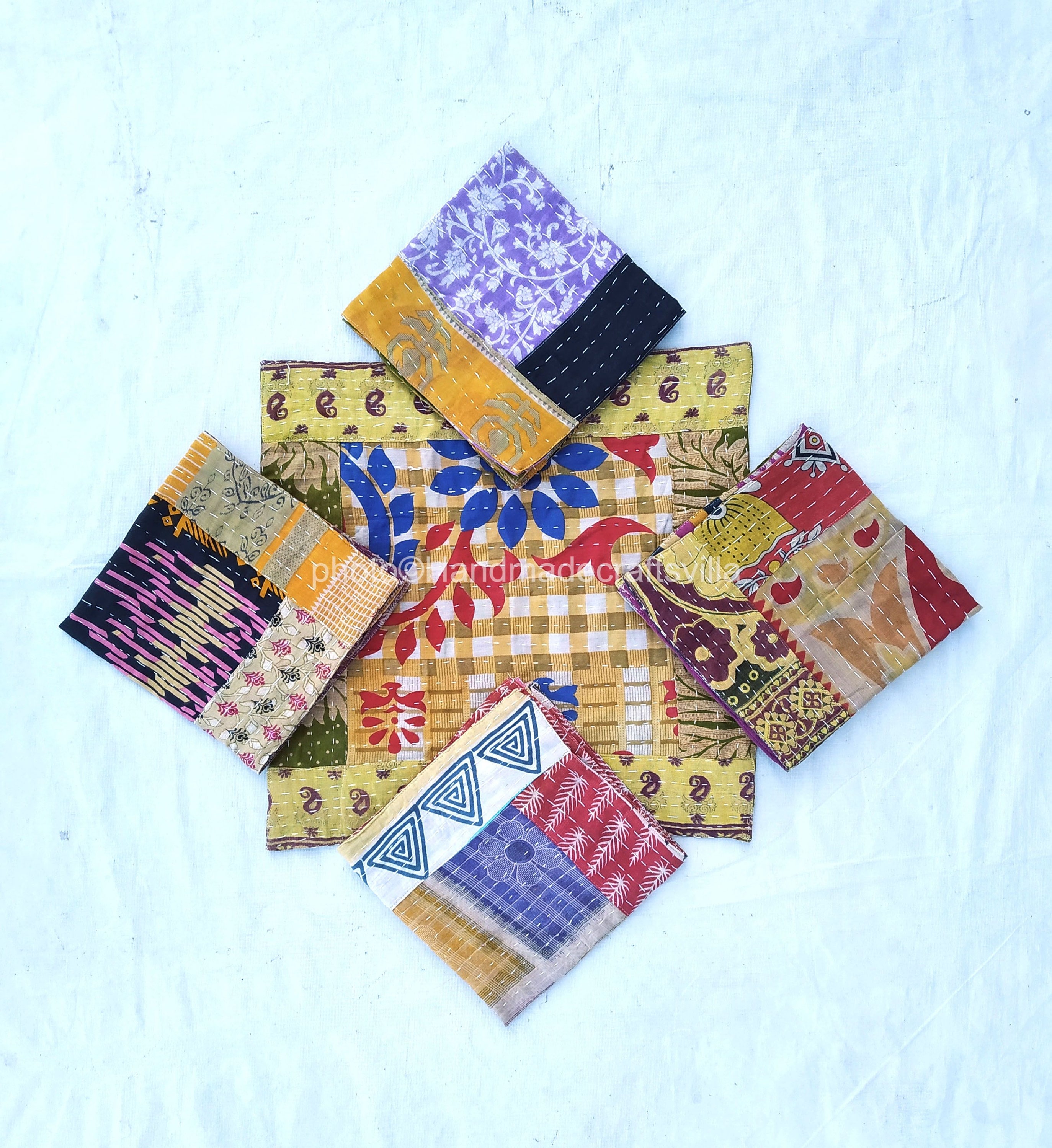 Linens Indian Handmade Placement Kantha Napkins Set Of 2 Pcs Floral ...