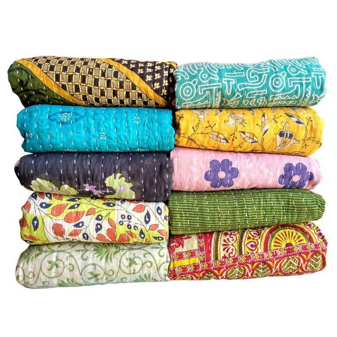 Wholesale Lot Indian Sari Quilt Kantha Throw Blanket Antique | Etsy