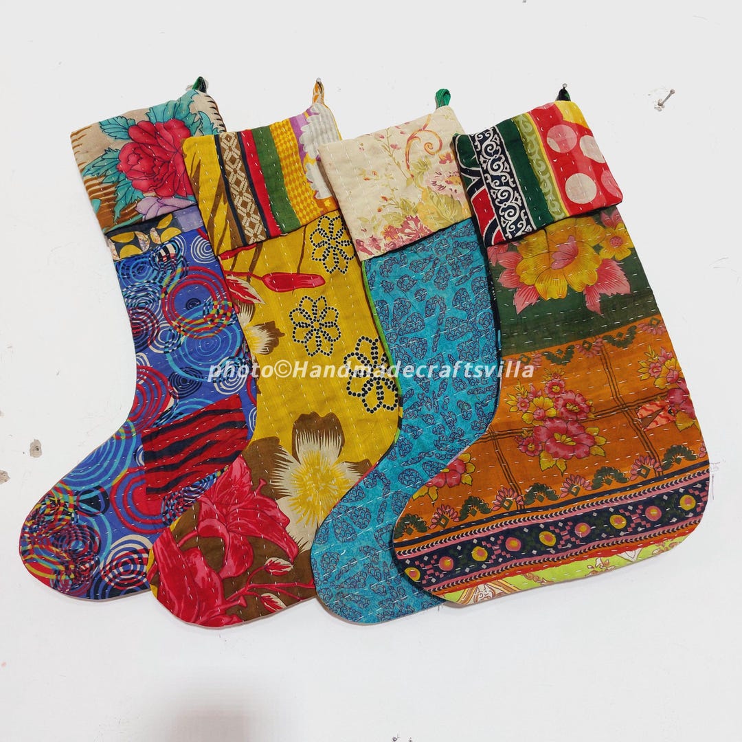Christmas Stocking, Set of 4 Pcs Vintage Kantha Stocking ,cotton ...