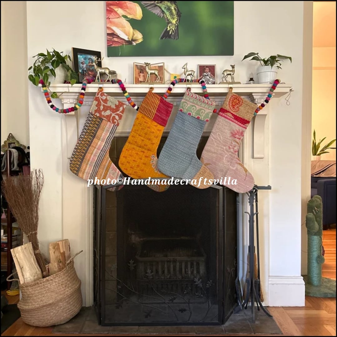 Vintage Kantha Christmas Set of 4 Pcs Stocking,santa Stocking,cotton ...