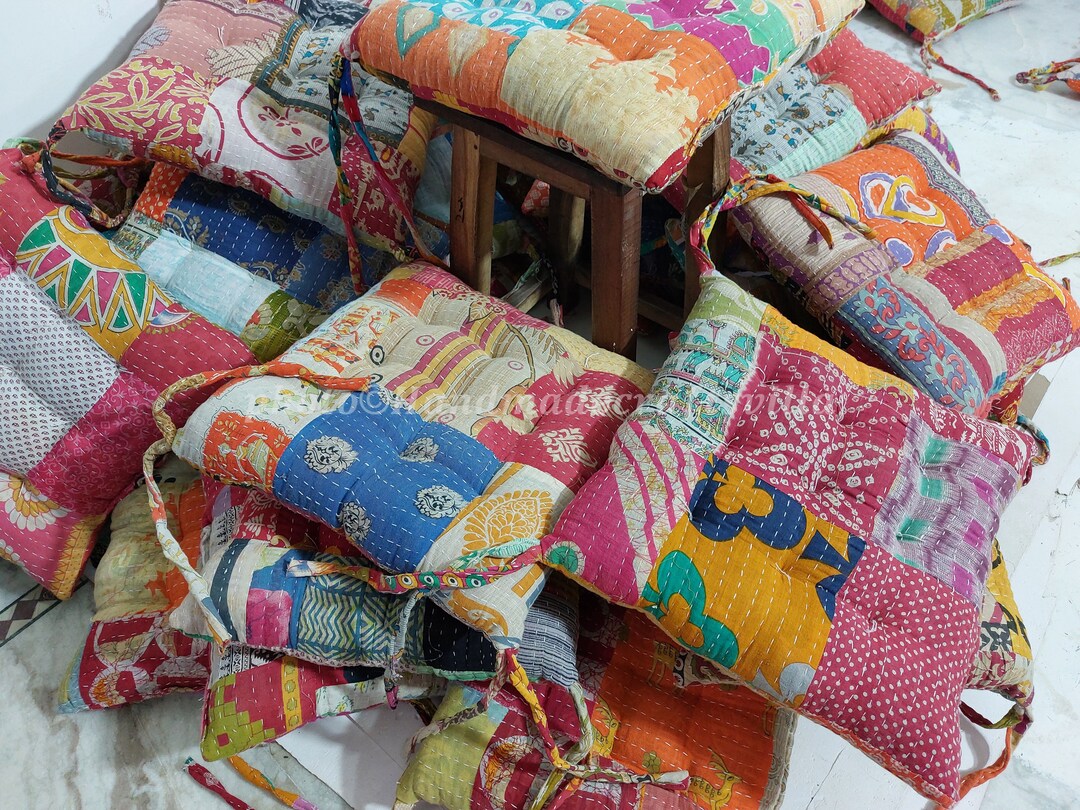 Handmade Kantha Chair Pad 1 Piece: 100% Cotton Seat Cushion, Assorted ...