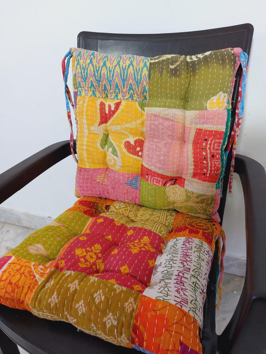 Bohemian Kantha Chair Cushion 1 Piece: Handmade Patchwork Seat Pad ...