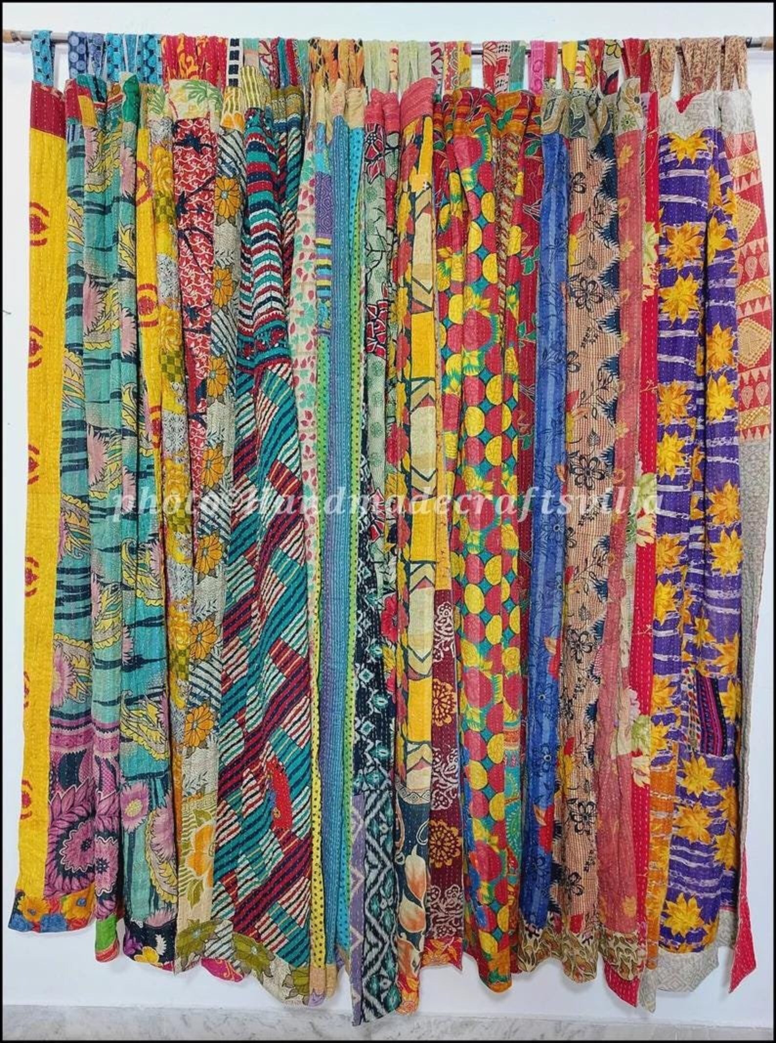 Vintage Kanth Old Cotton Sari Recycled and Reversible Curtain Handmade ...