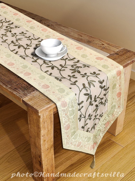 Kantha Quilt Silk Table Runner Table Decor Cover Wedding Zari | Etsy