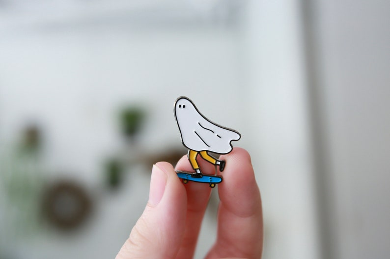 Skateboard Ghost Blue Pin | Etsy