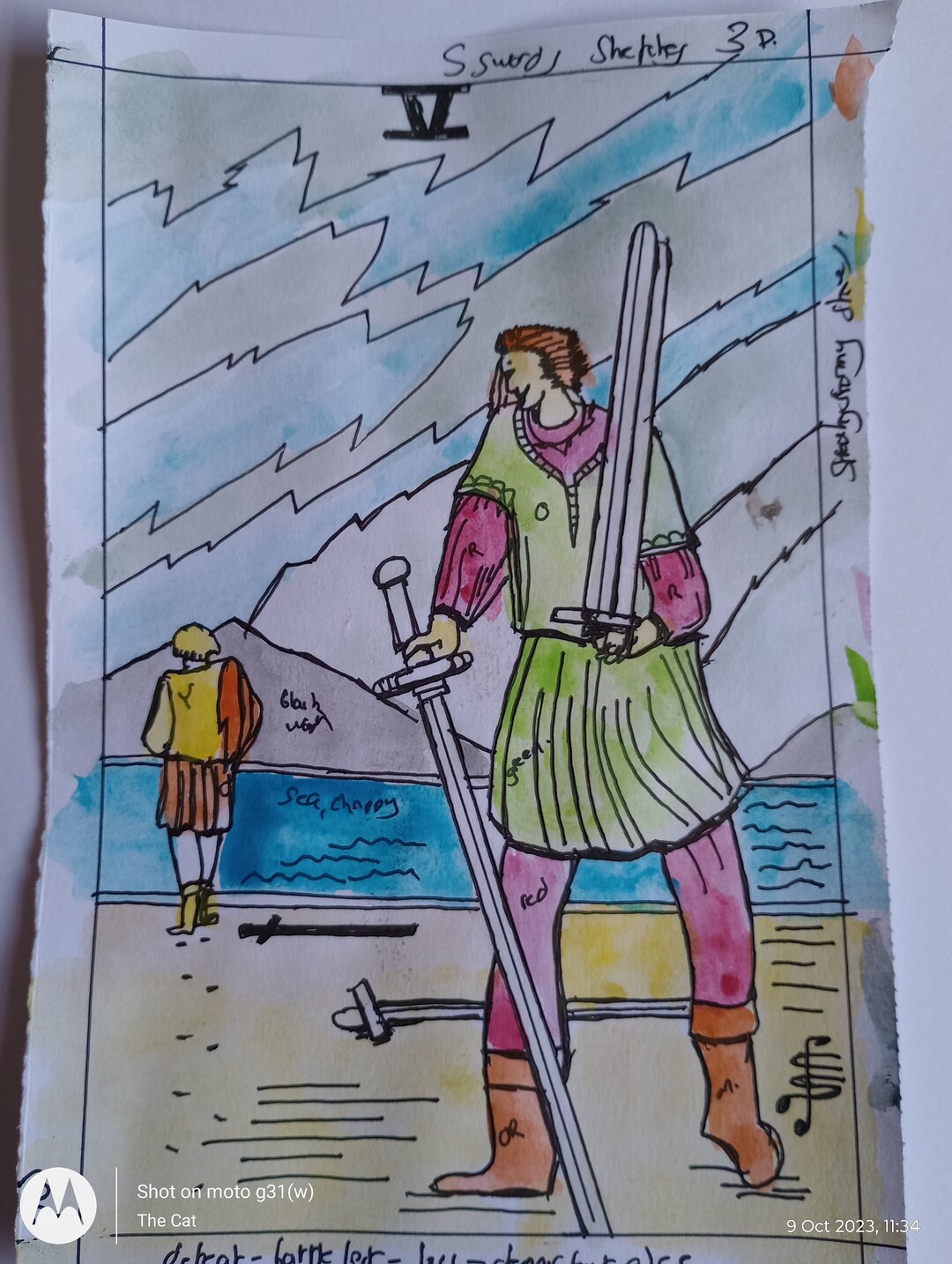 FIVE OF SWORDS Original Tarot Card Art Painting From 1909, Watercolour ...