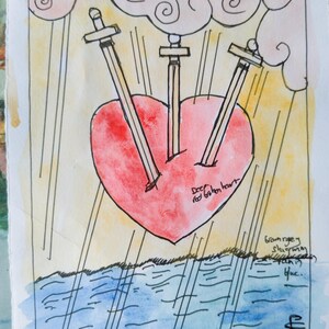 THREE OF SWORDS, Original Tarot Card Art Painting From 1909 ...