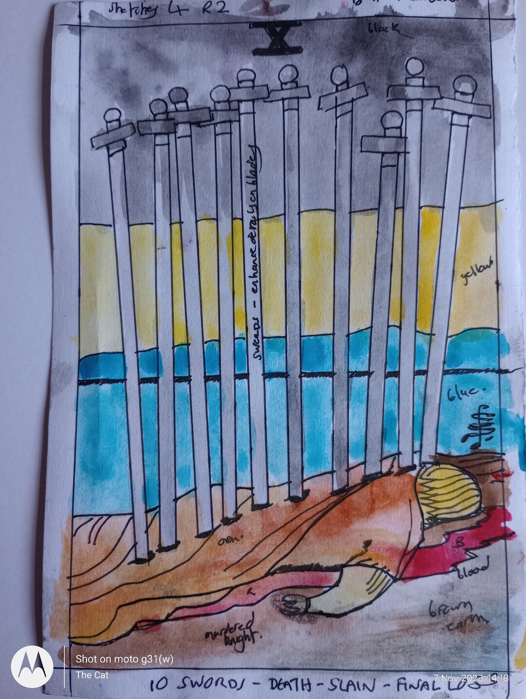 TEN OF SWORDS, Original Tarot Card Art Painting From 1909, Watercolour ...