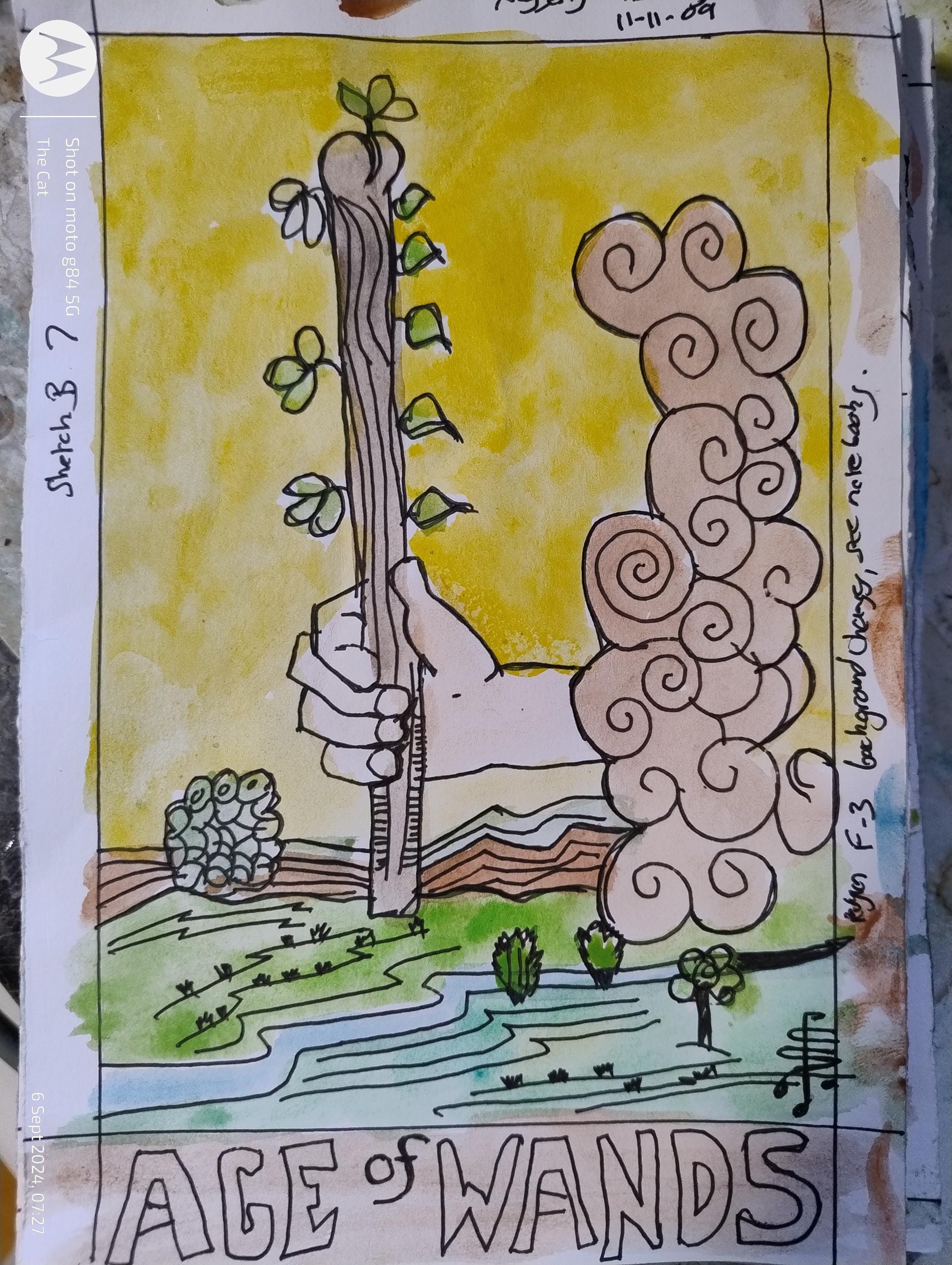 ACE OF WANDS, Original Tarot Card Art Painting Signed Pamela Coleman ...