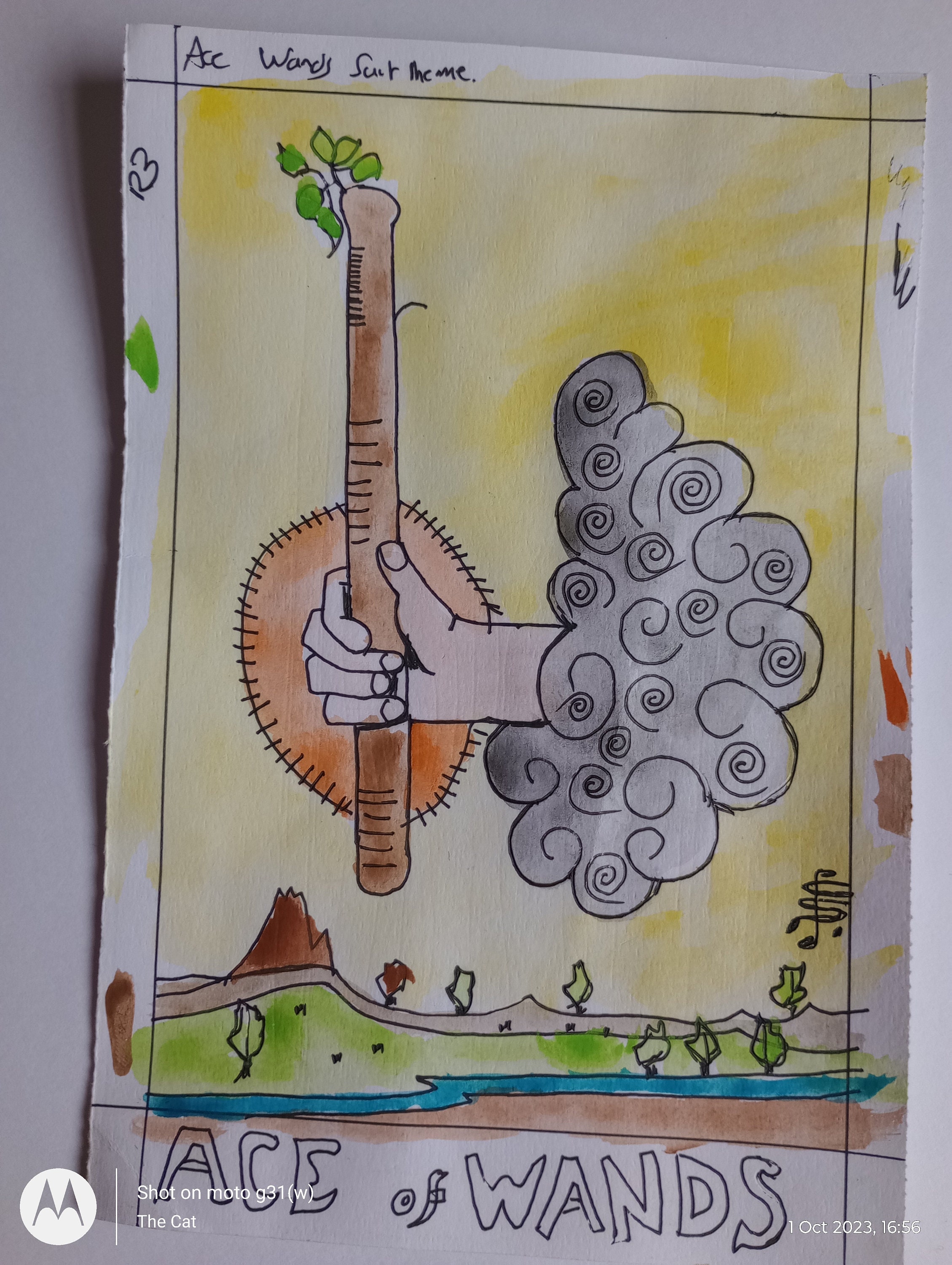 ACE OF WANDS, Original Tarot Card Art Painting Signed Pamela Coleman ...
