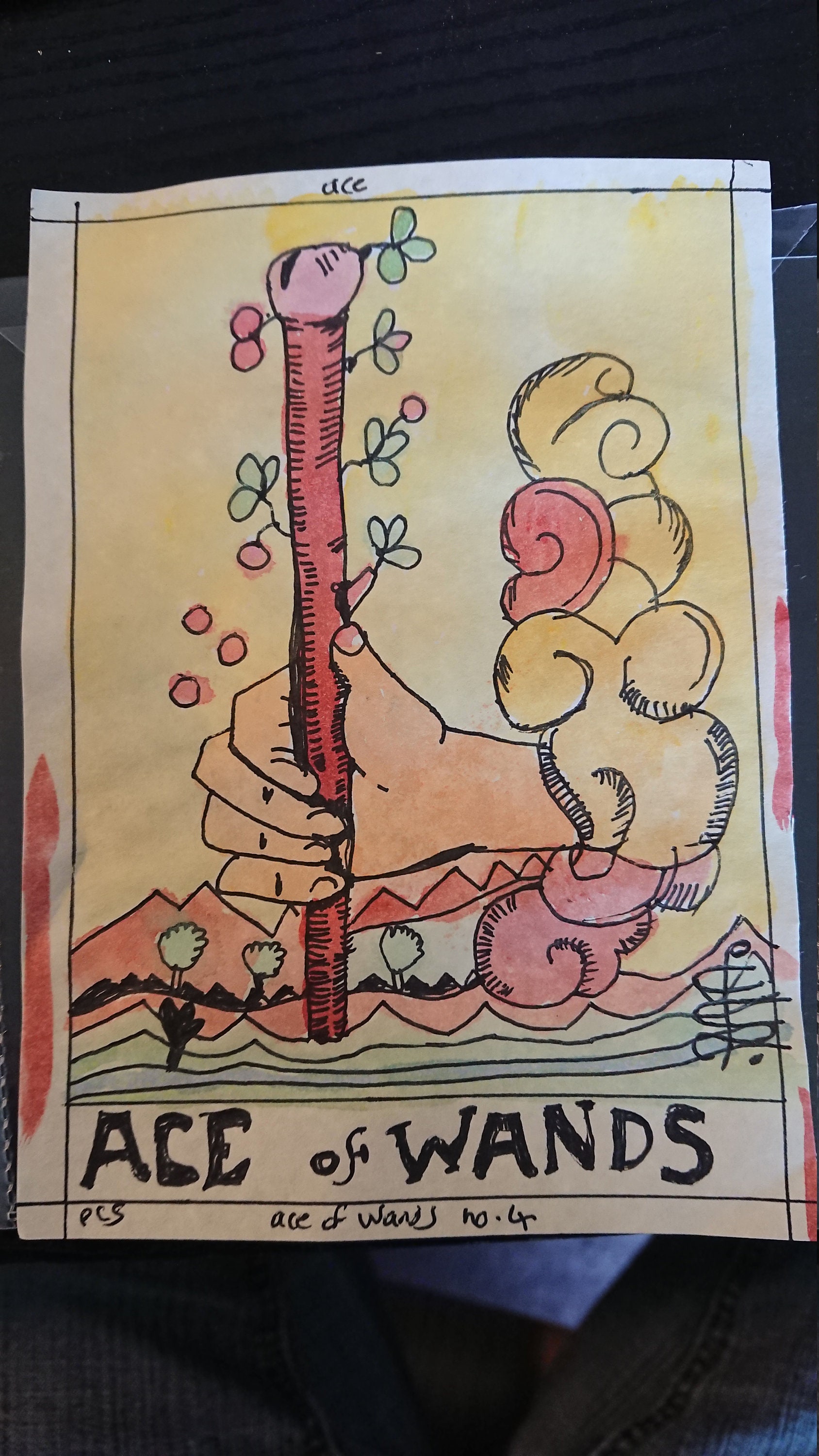 ACE OF WANDS, Original Tarot Card Art Painting Signed Pamela Coleman ...