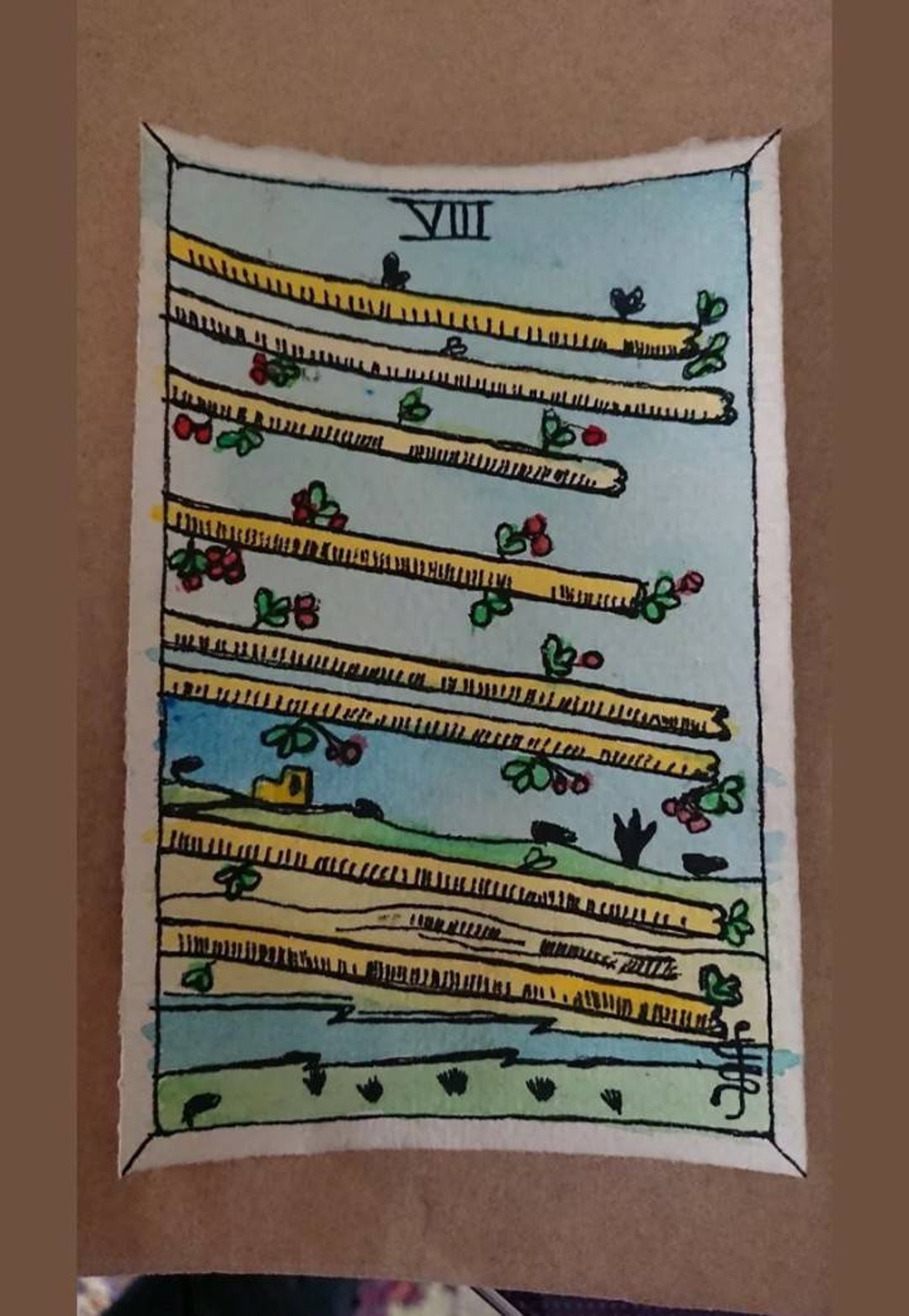 EIGHT OF WANDS, Original Vintage Tarot Card Art Painting, Watercolour ...