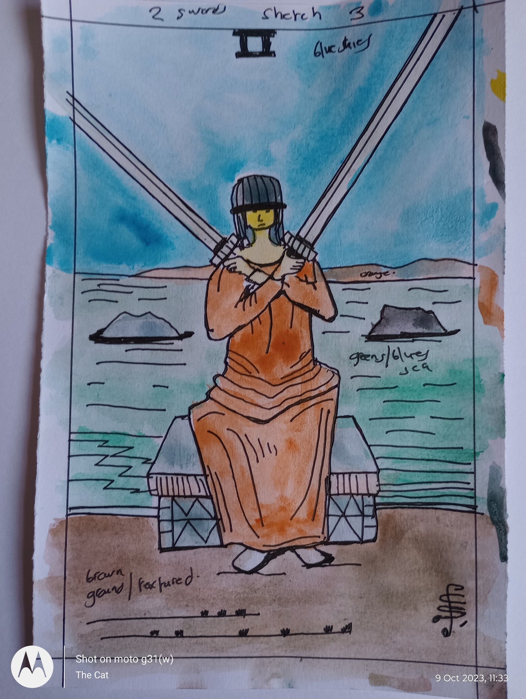 TWO OF SWORDS, Original Tarot Card Art Painting From 1909, Watercolour ...