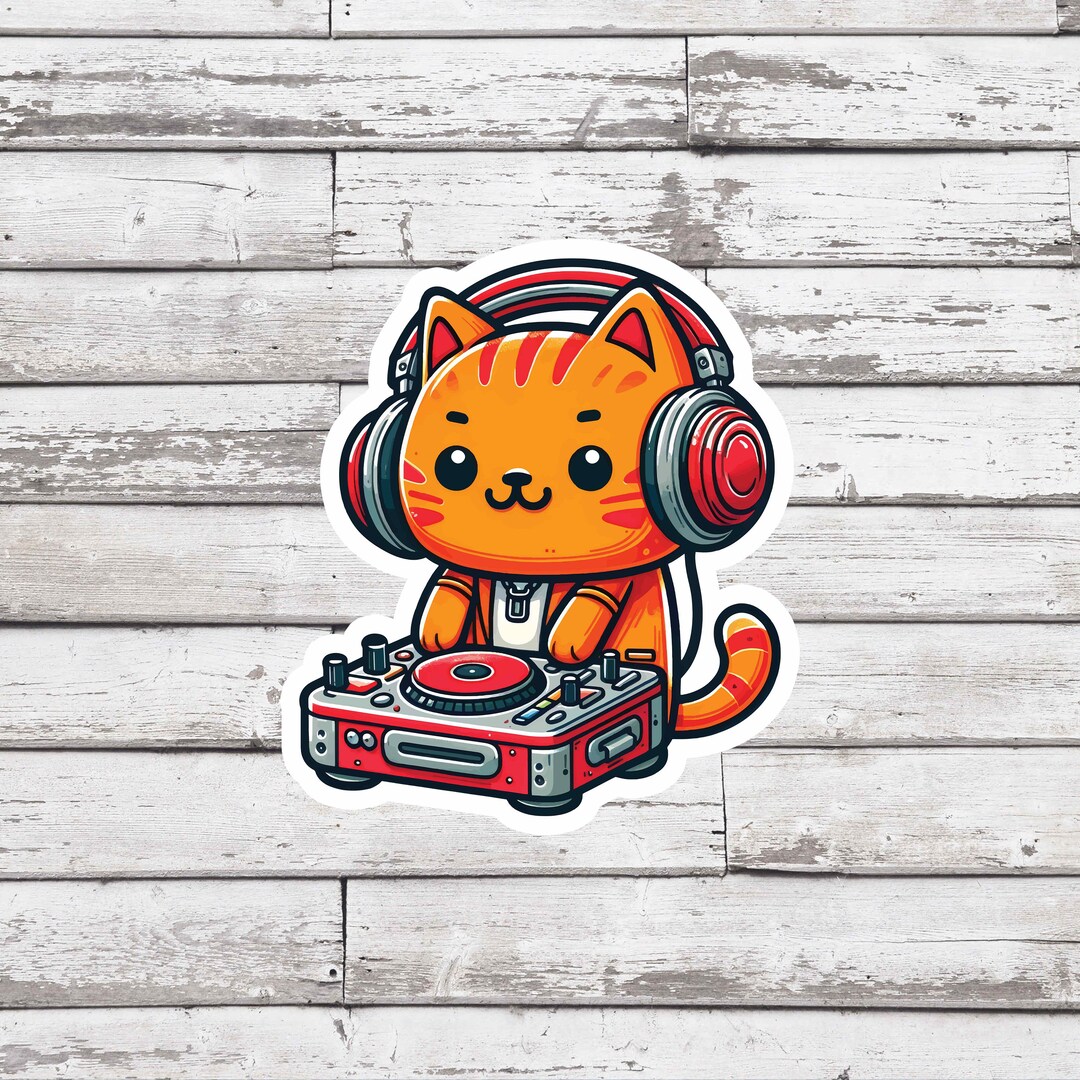Cat Stickers, Cute Kitten DJ Cat, Aesthetic Stickers - Etsy