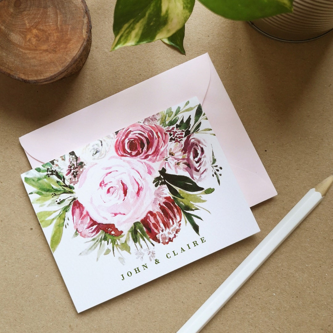 Personalized 3x4" -a7 Watercolor Wine Rose Notecards/ Gift Tags ...