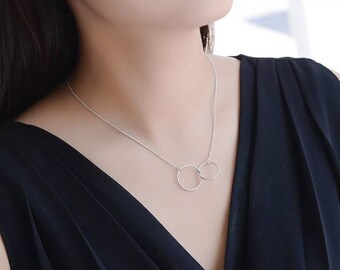 Two Rings 14K Solid Gold Necklace Interlocking Rings Necklace - Etsy