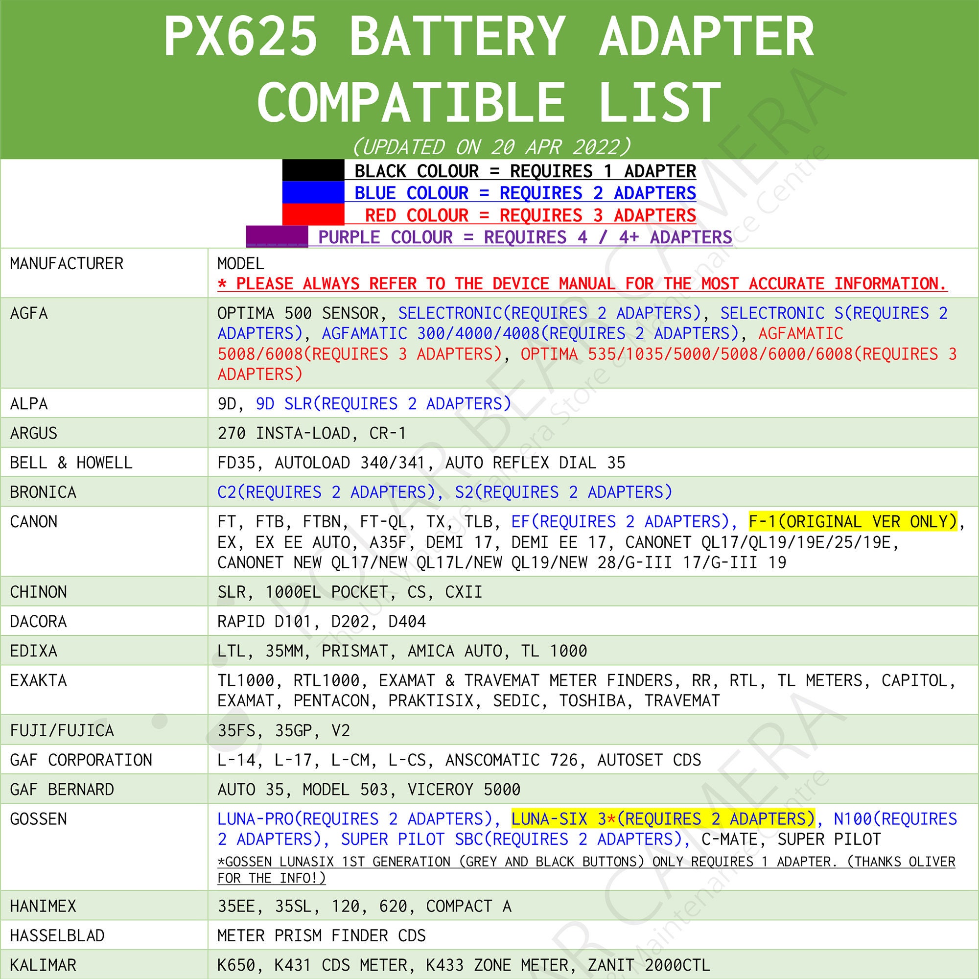 1.35V MR-9 PX625 Battery Adapter PRO Only for Film Camera **made in UK ...