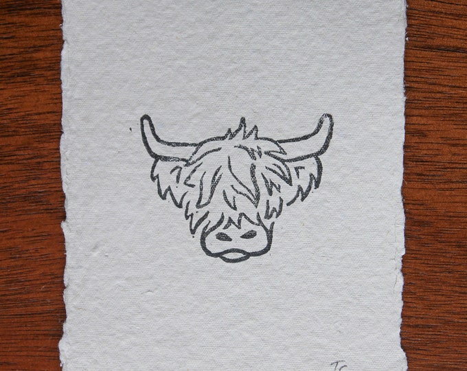 Highland Cow - Small Linocut Print Art - Etsy
