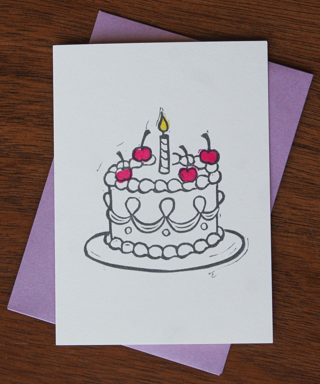 Birthday Cake - Hand Carved, Hand Printed Linocut Stationery - Etsy