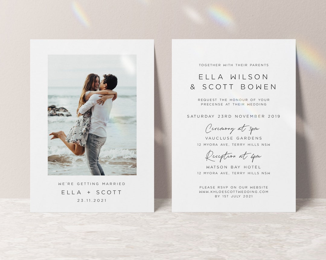 Printable Wedding Photo Invite Double Sided | Minimalist Wedding ...