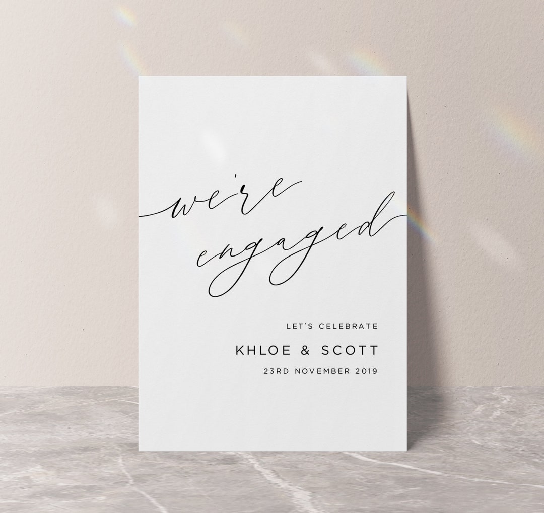 We're Engaged Sign, Wedding Engagement Sign Calligraphy, Engagement ...