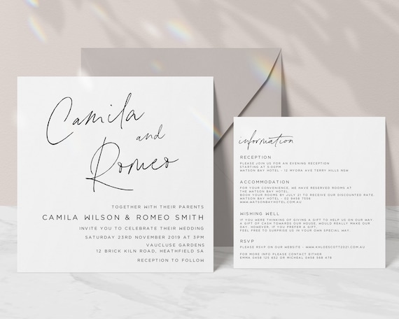 Printable Square Wedding Invitation Suite With Invite & - Etsy