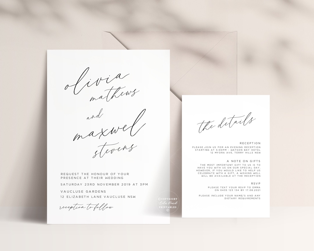 Printable Wedding Invitation Suite With Invite and Information Card ...