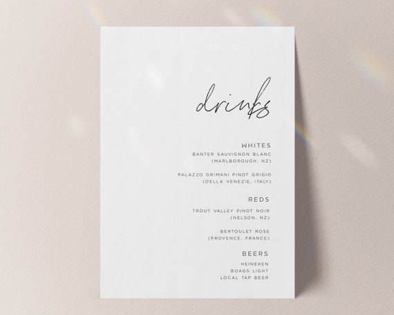 Printable Wedding Drinks Menu Wedding Menu PDF Menu | Etsy