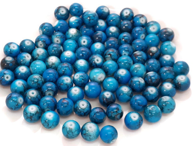 15 Blue Mottled/drawbench Round Glass Beads 10mm - Etsy