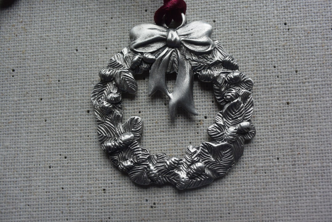 Vintage Seagull Pewter Wreath Tree Ornament, Pewter Christmas Wreath ...