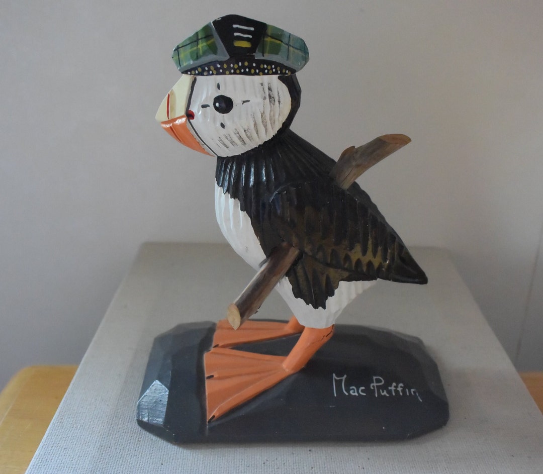 Hand Carved Wood Macpuffin Figurine, Cape Breton Nova Scotia Puffin ...