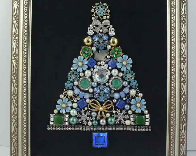 Handmade Vintage Jewelry Collage Christmas Tree, Framed Costume Jewelry ...