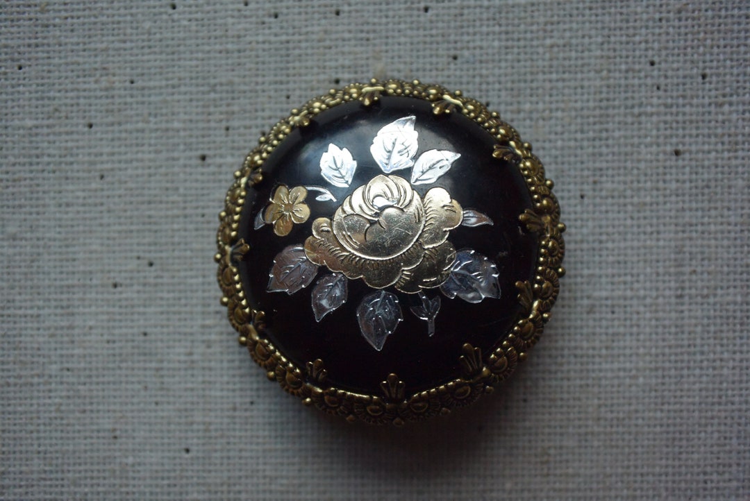 Vintage West Germany Brooch, Vintage Damascene ? Floral Brooch ...