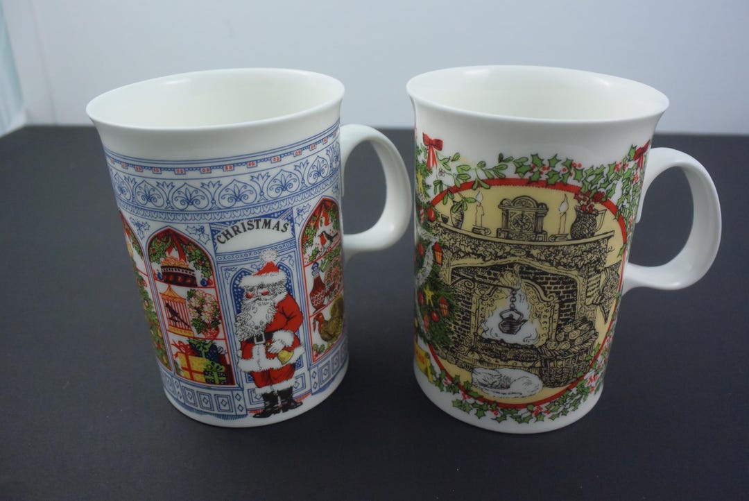Pair Dunoon Bone China Christmas Coffee Tea Mugs, Sue Scullard Design ...