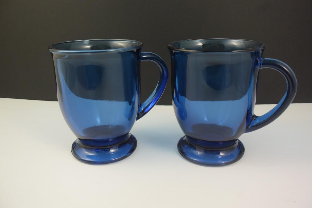 Pair Anchor Hocking Cobalt Blue Glass Mugs, Set of 2 Vintage Anchor ...