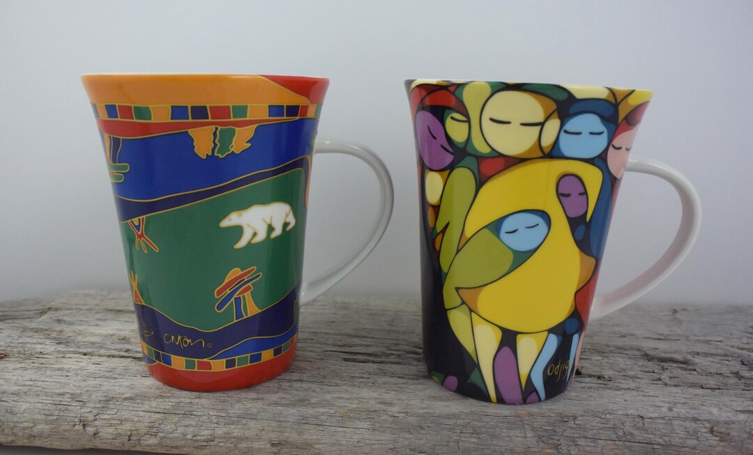 Pair of Oscardo Canada Indigenous Art Mugs, Signed Canadian First ...