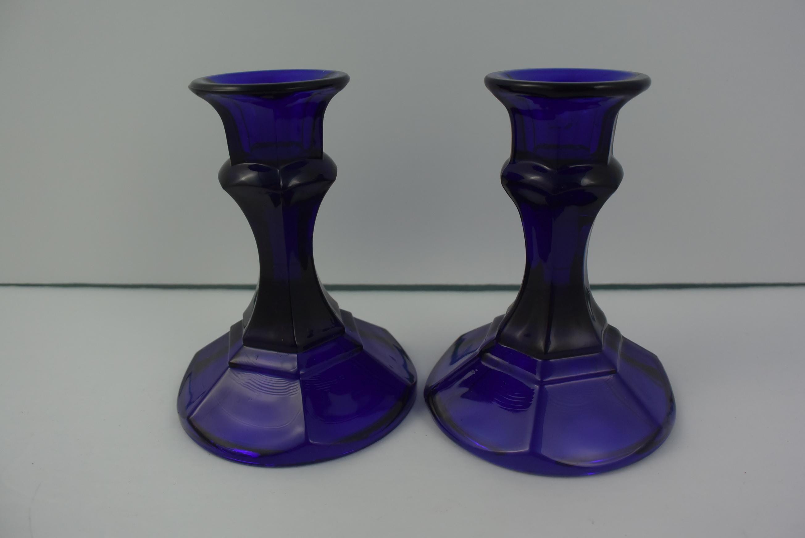 Pair of Lucite Candles W Cobalt Blue Glass Candleholders, Vintage ...