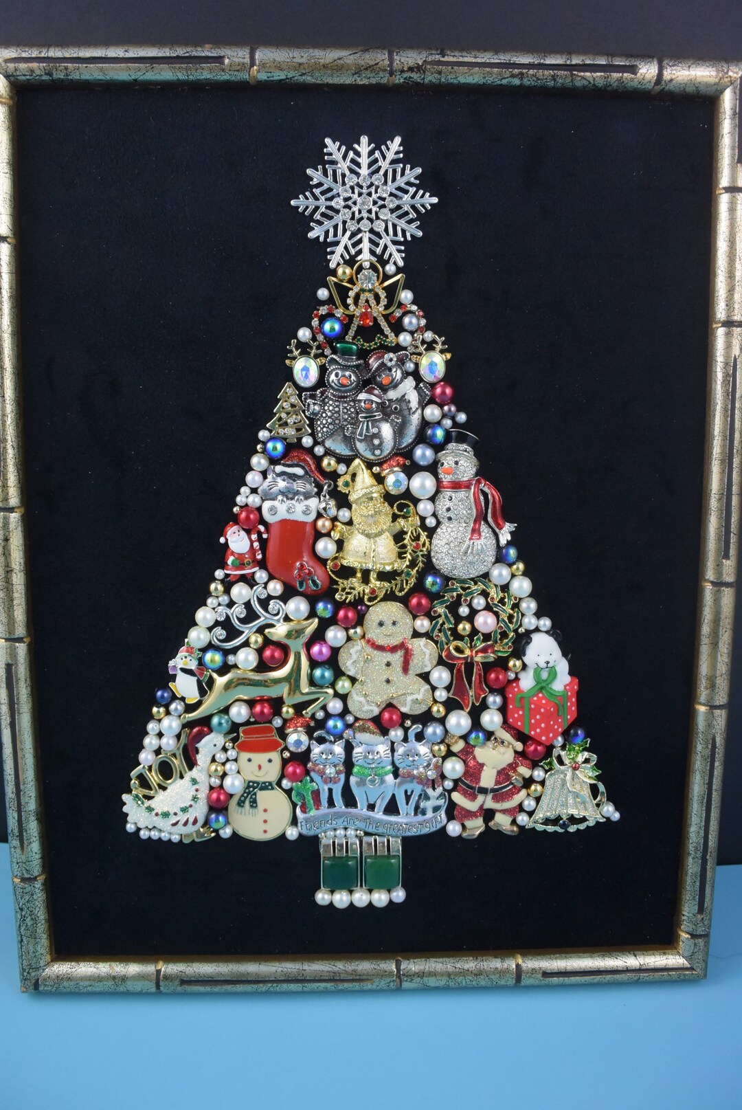 Handmade Vintage Jewelry Collage Christmas Tree, Framed Costume Jewelry ...