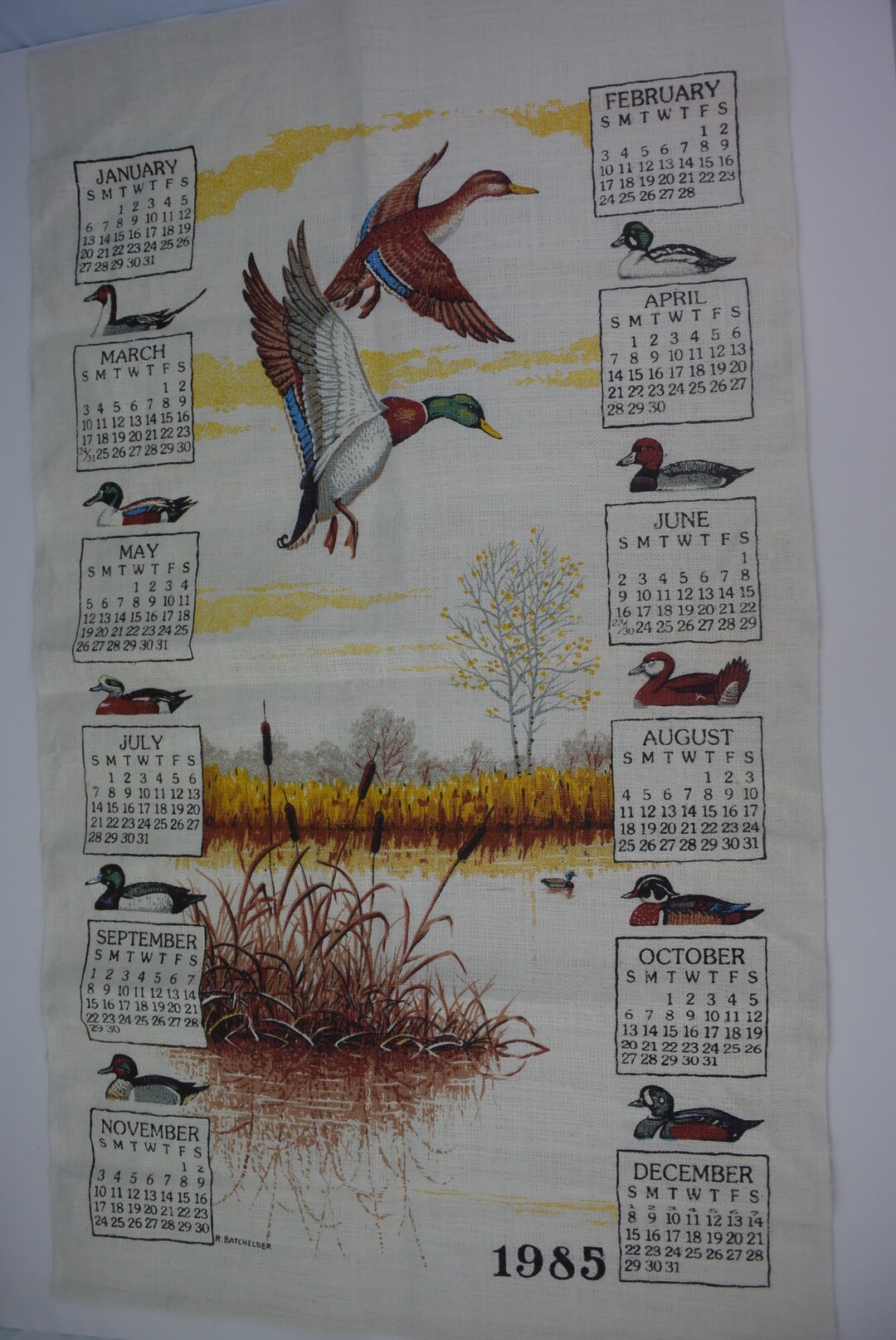 Vintage R Batchelder Linen Tea Towel Ducks & Marsh, 1985 Batchelder ...