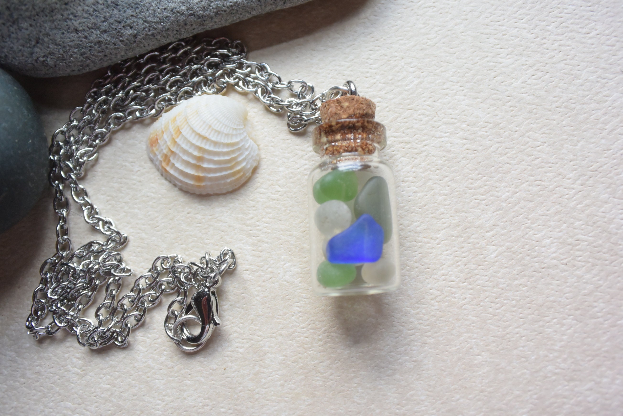 Mini Sea Glass Jar Necklace Beach Glass Cork Bottle Pendant | Etsy