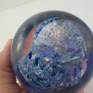 Hand Blown Art Glass Paperweight, Signed CB Nelson, Blue Pink Swirl ...