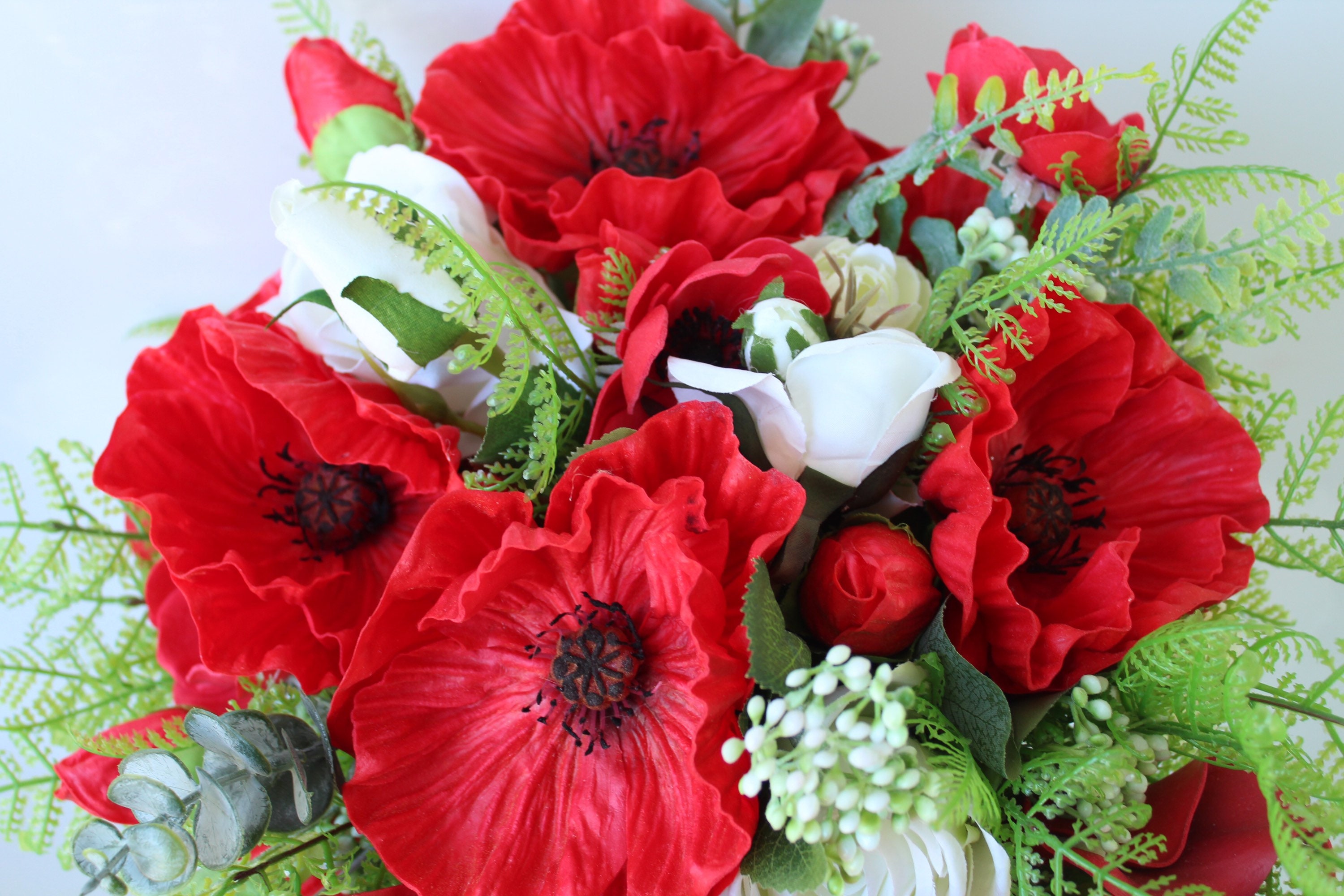 Cascade Poppy Bouquet, Wedding Bouquet, Red Cascade Bouquet Artificial ...