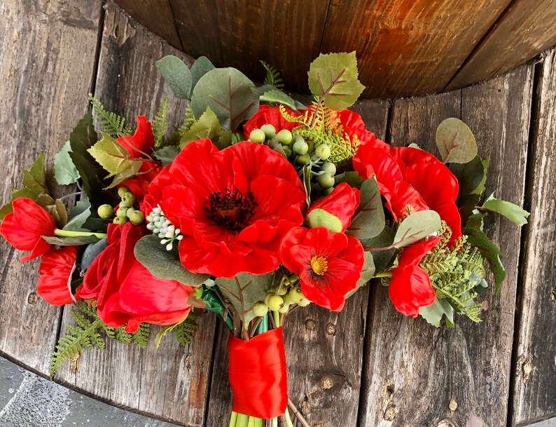 Ramo de boda artificial de amapola roja | Etsy