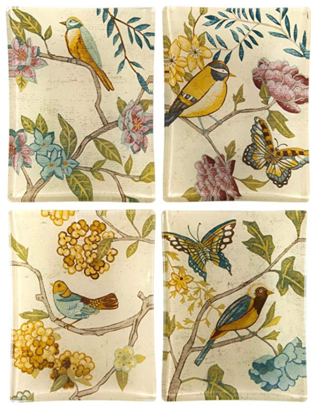 Prima Donna Designs Antique Aviary Glass Plate, Set of 4 - Etsy