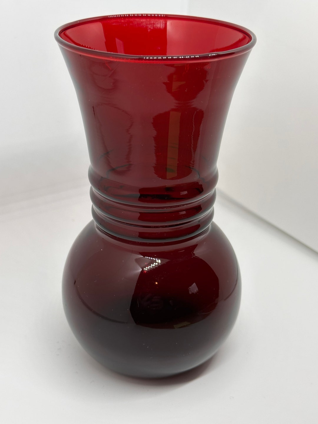 Ruby Red Glass Vase Ribbed Ruby Red Vase Anchor Hocking Etsy
