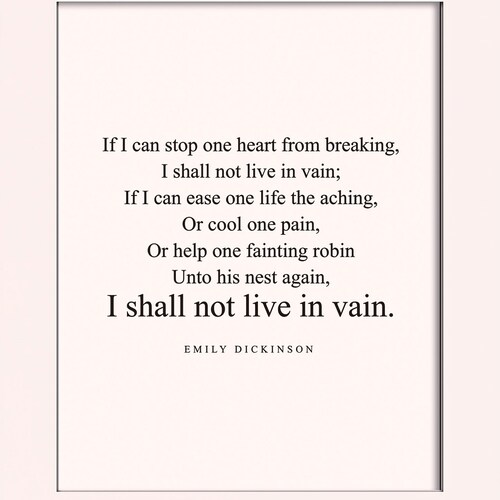 Emily Dickinson Literary Art Print If I Can Stop One Heart - Etsy
