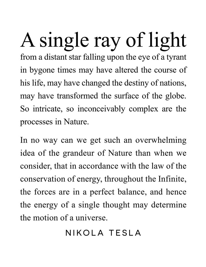 A Single Ray of Light Quote Nikola Tesla Literary Poster / - Etsy