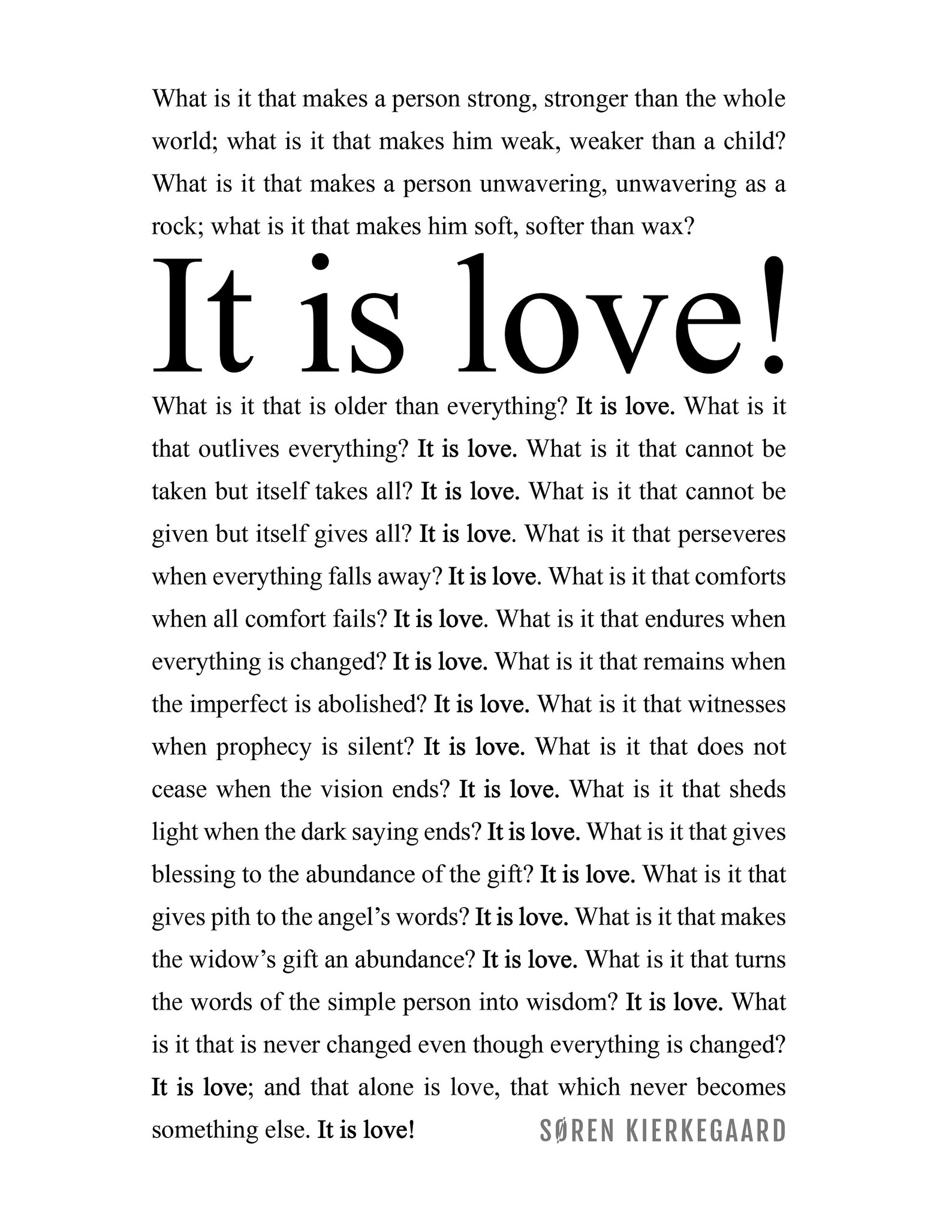 It is Love Quote - Søren Kierkegaard, Literary Poster / Literary Quotes ...