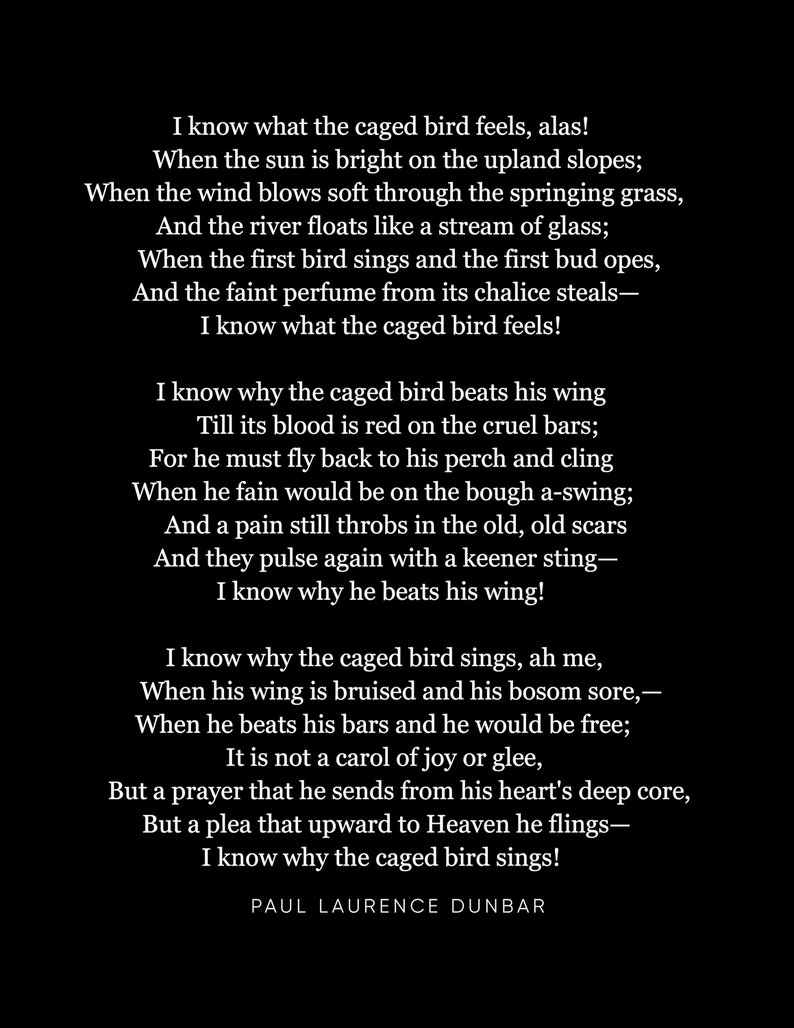 Sympathy Full Poem Paul Laurence Dunbar literary poster / | Etsy