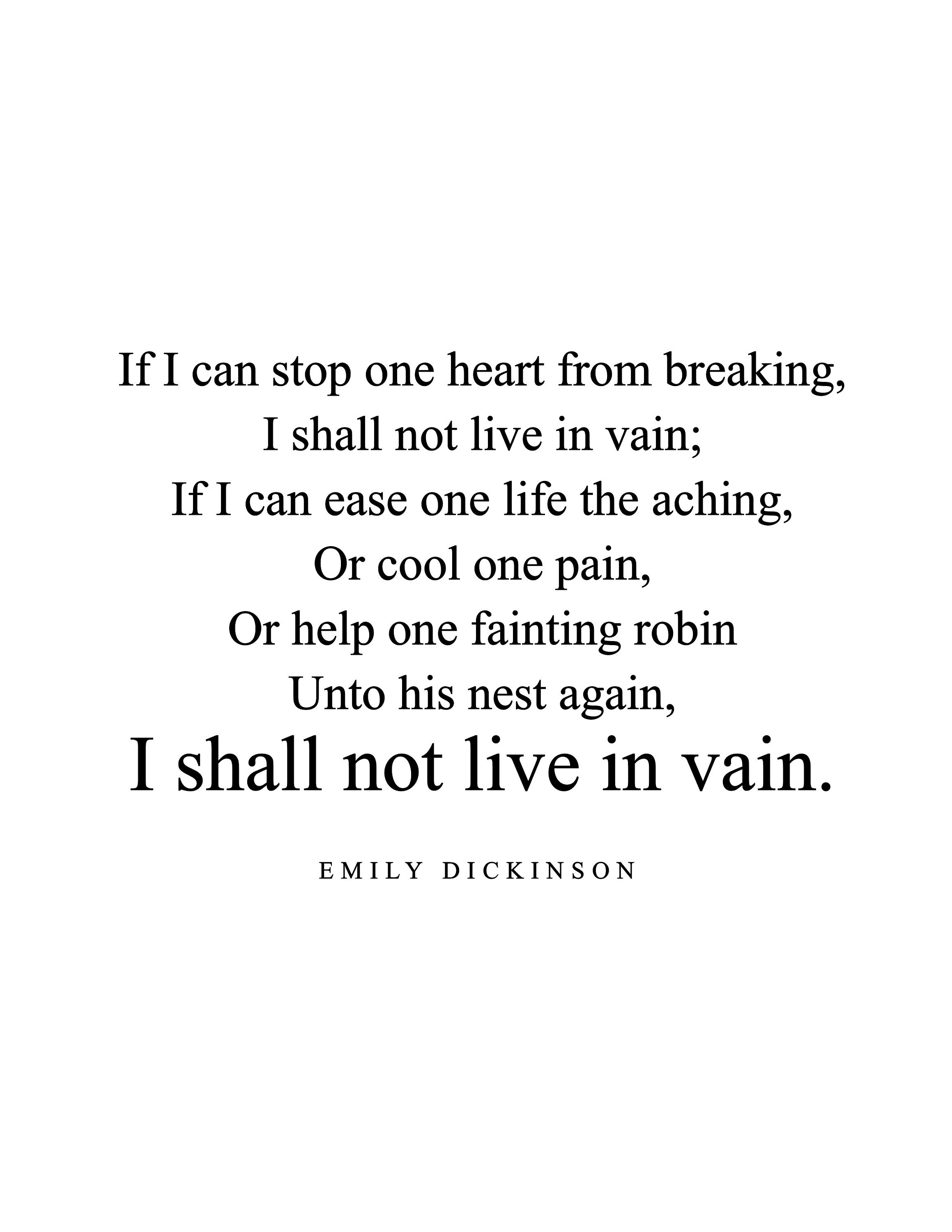 If I Can Stop One Heart From Breaking Emily Dickinson - Etsy
